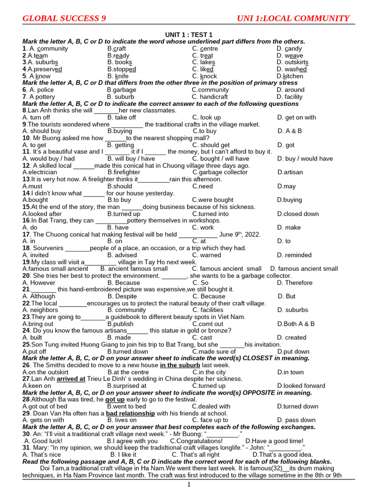 Unit 1 Test: Local Community Exercises | PDF