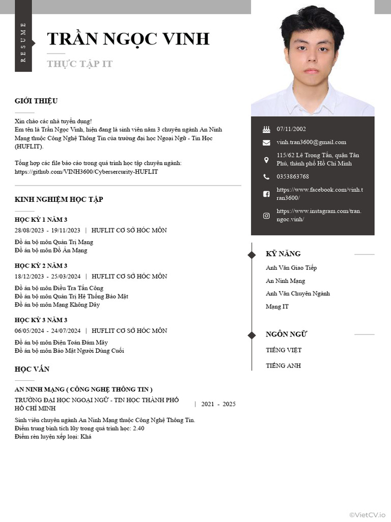 CV Tran Ngoc Vinh | PDF