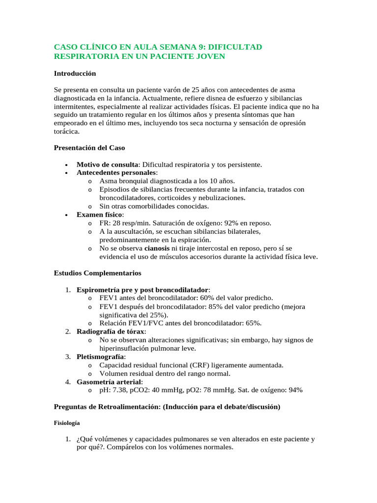 CASO CLÍNICO EN AULA SEMANA 9, 10, 11, 12, 13, 14 | PDF | Asma | Pulmón