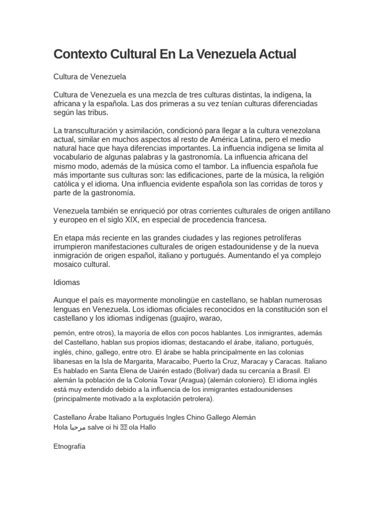 Contexto Cultural en La Venezuela Actual | PDF | Venezuela | Lengua ...
