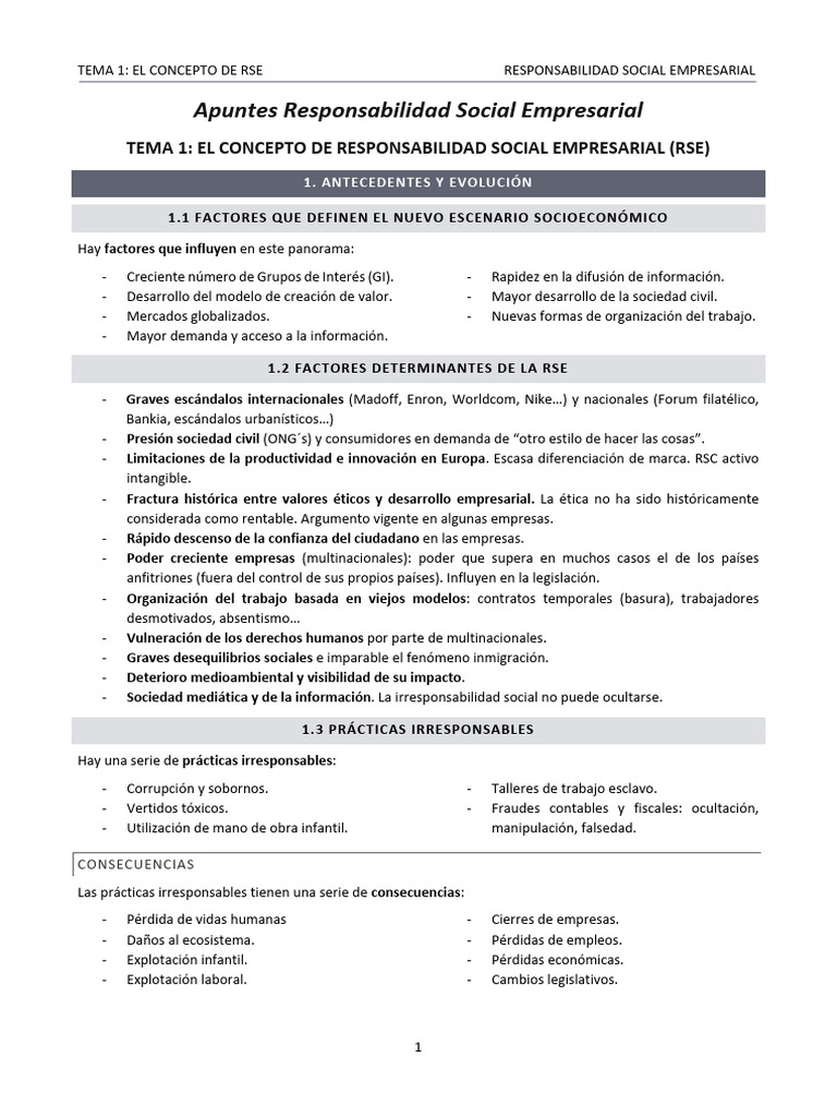 Tema 1 Responsabilidad Social Empresarial | PDF | Responsabilidad social corporativa ...