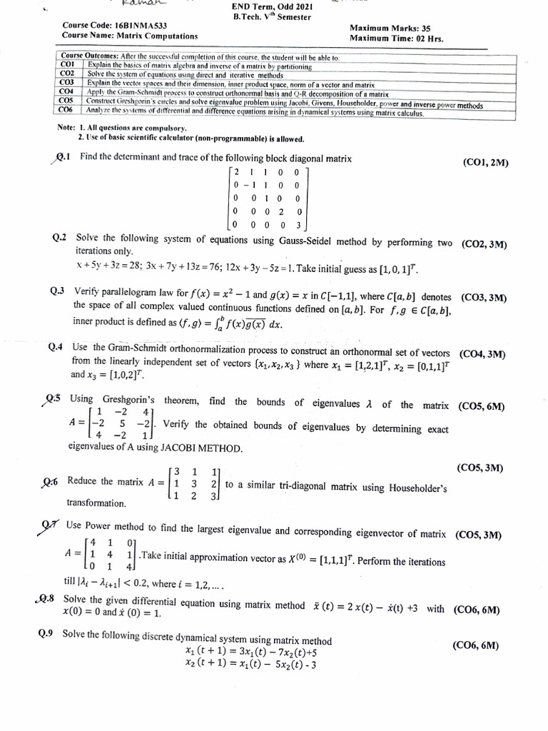 Matrix Computation - V | PDF | Eigenvalues And Eigenvectors | Matrix (Mathematics)