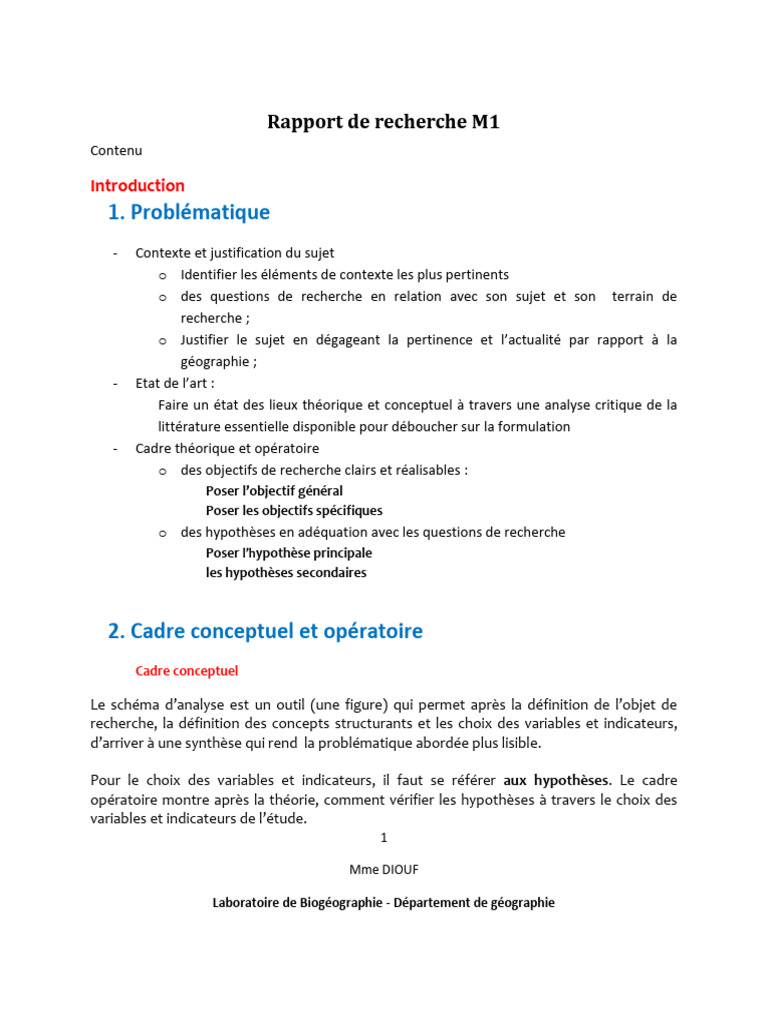Rapport de recherche M1 en géographie | PDF | Cadre conceptuel