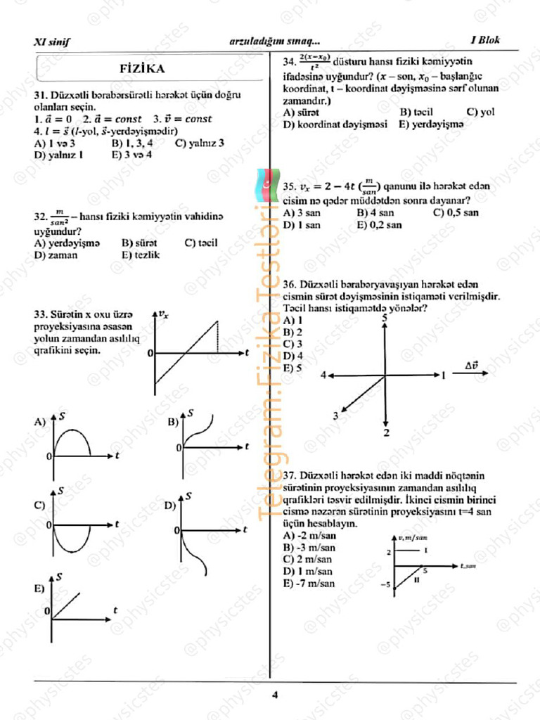 İZƏ 11-Ci Sinif Fizika Sınaq | PDF