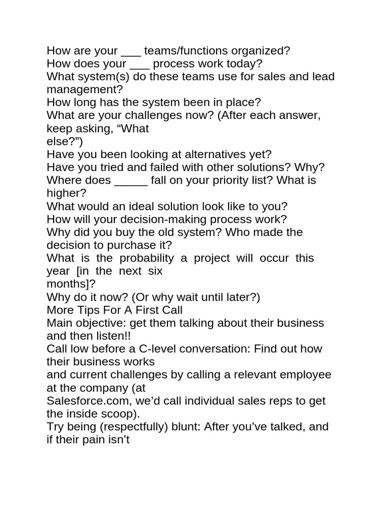 Questions From Predictable Revenue | PDF