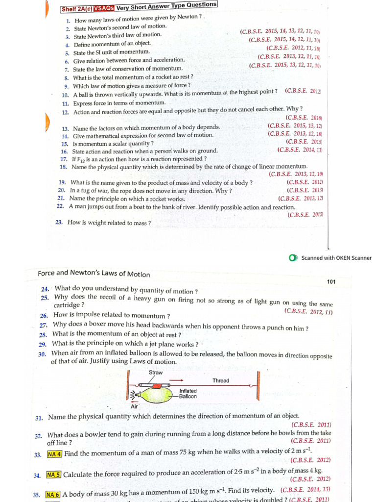 Force and laws of motion extra questions | PDF