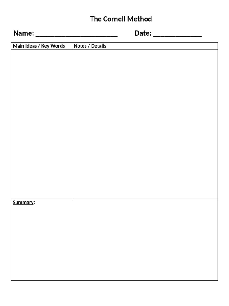 The Cornell Method Template Kopyası | PDF | Career & Growth