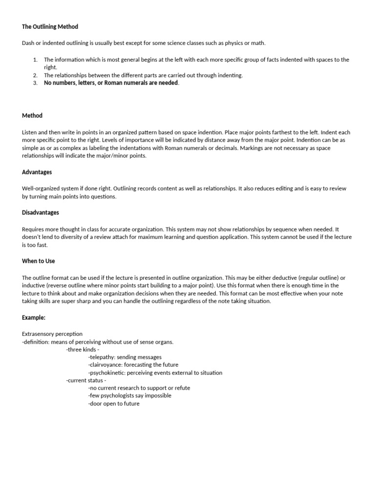 The Outlining Method Handout | PDF