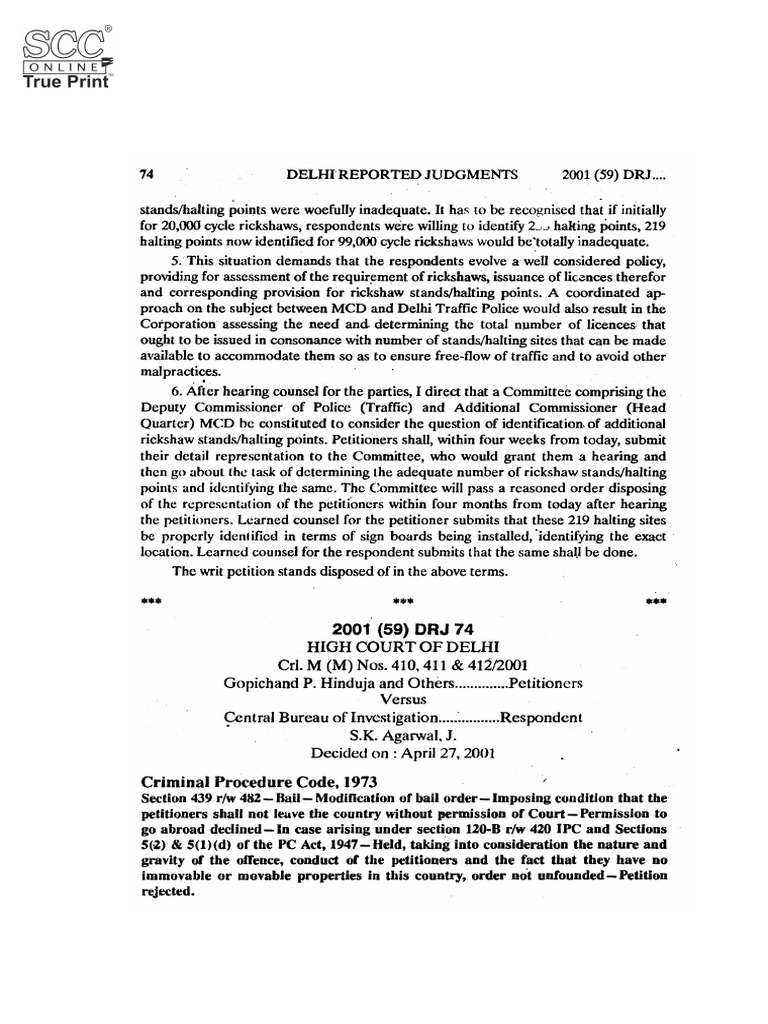 Gopichand P. Hinduja & Ors vs. CBI-Change in Bail Conditions | PDF