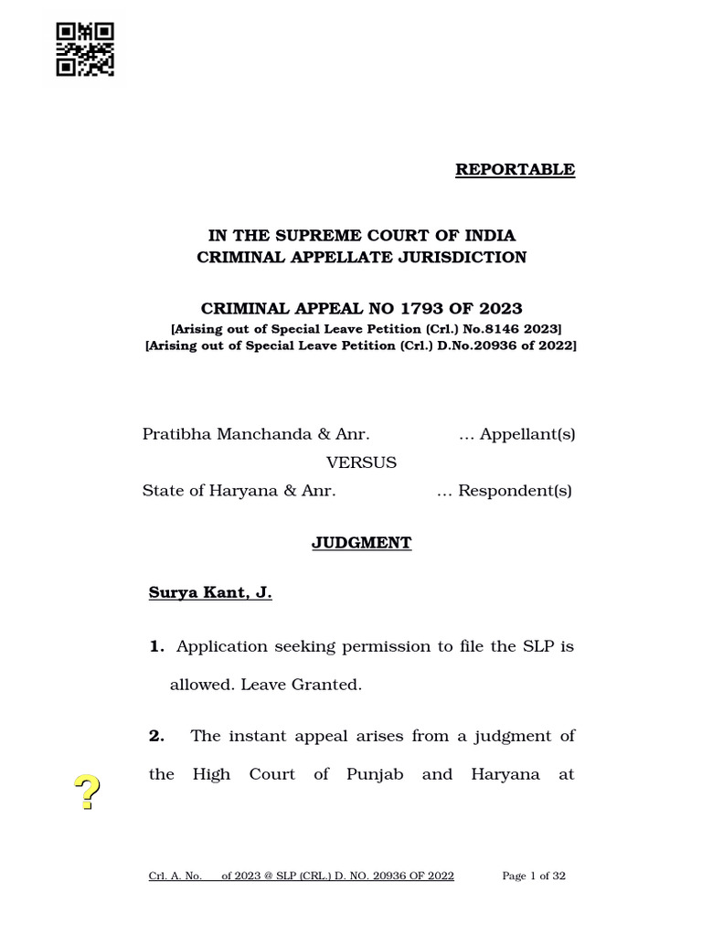 Pratibha Manchandra & Anr. vs. State of Haryana & Anr. | PDF | Bail ...