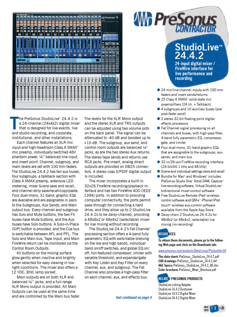 PreSonus StudioLive 24.4.2 | PDF | Sound Production Technology | Sound ...