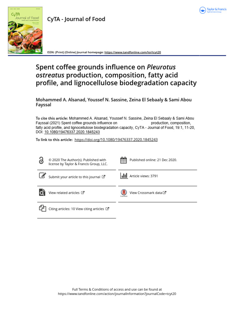Impact of Spent Coffee Grounds on Pleurotus Production | PDF | High ...