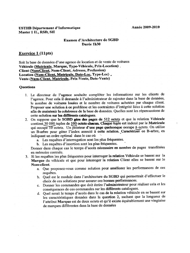 2009-2010 (Examen+Correction) SGBD | PDF | Career & Growth