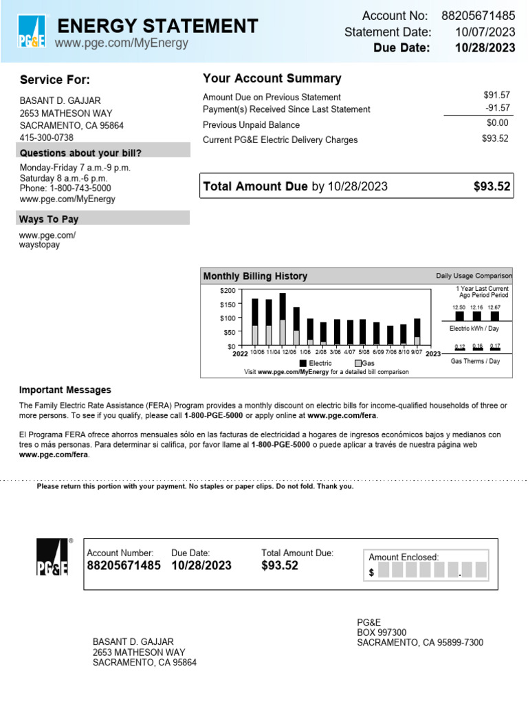 Utility Bill Us CA | PDF | Power (Physics) | Electric Power