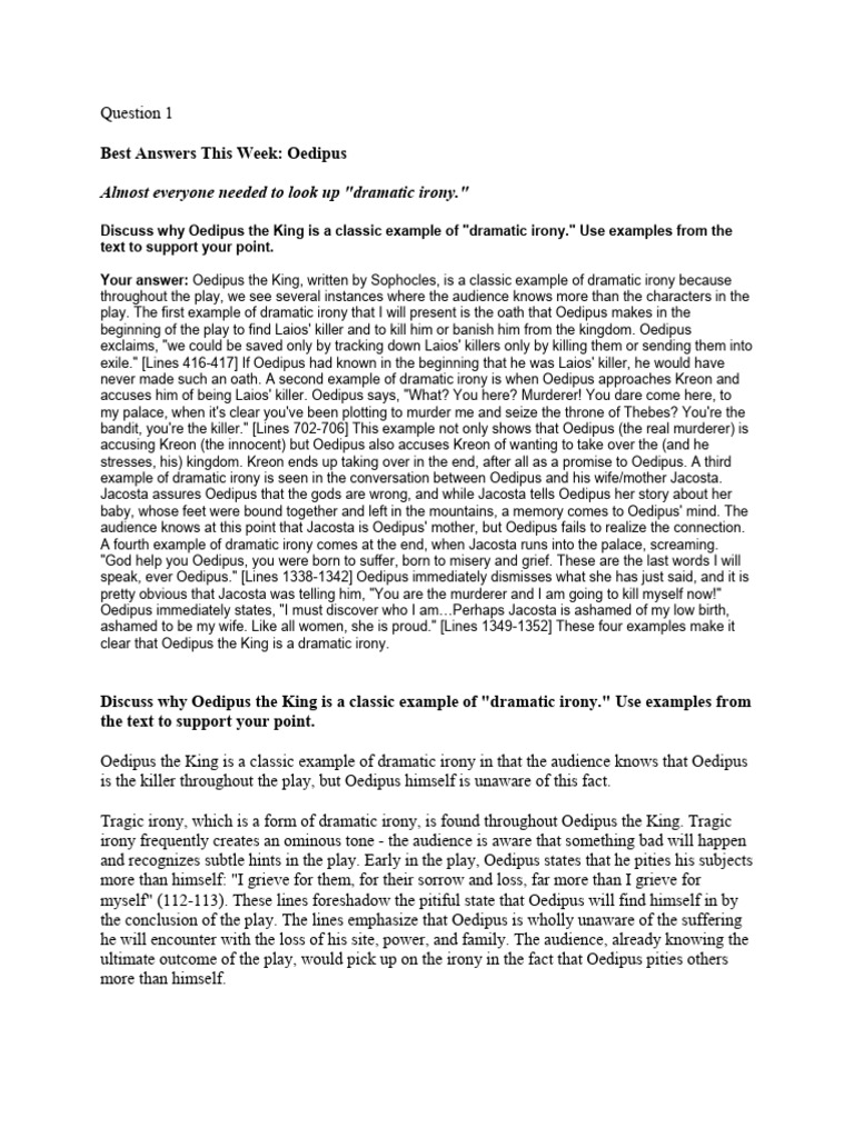 Oedipus the King: A Study of Dramatic Irony | PDF | Oedipus | Sophocles