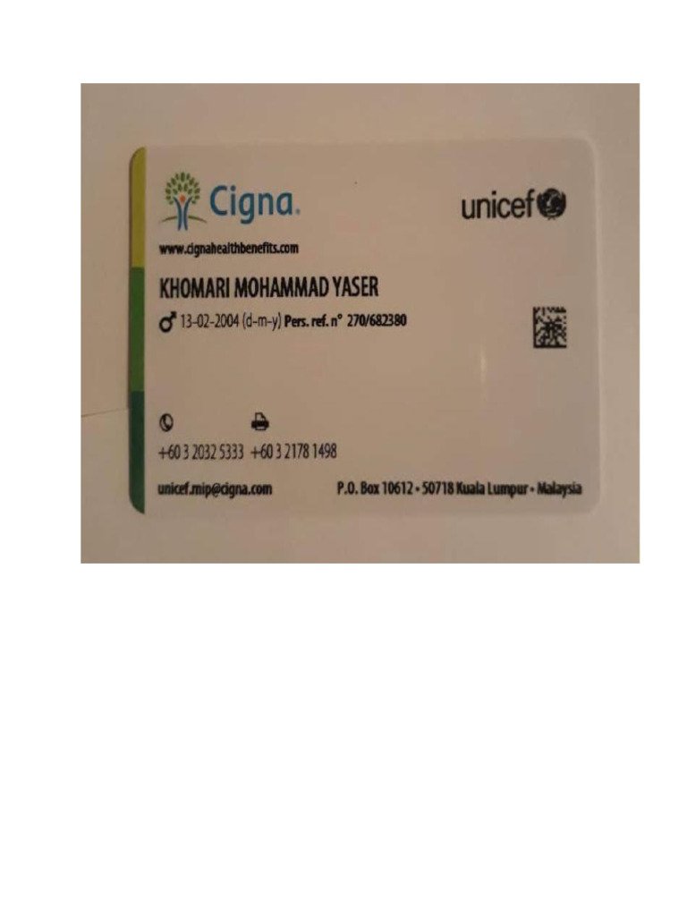 Cigna Card (Khomari Mohammad Yaser) | PDF