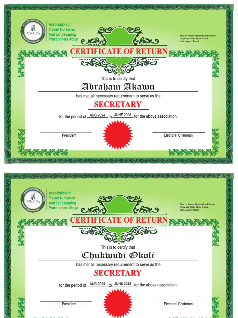 certificate of return | PDF