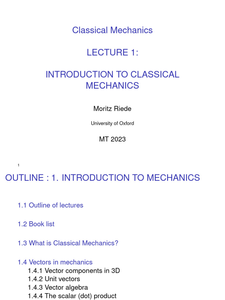 CP1 Mechanics 2023-Lecture1-Handout Full | PDF | Force | Classical ...