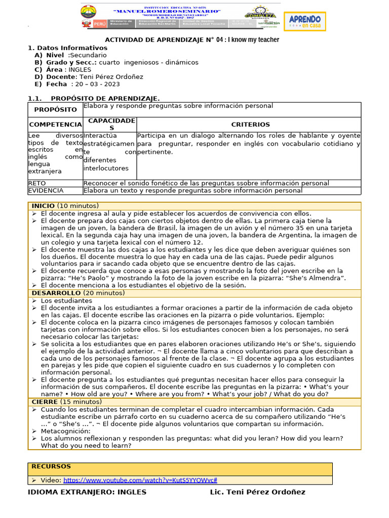ACT 05 ENGLISH DIN ING | PDF | Comunicación humana | Lingüística