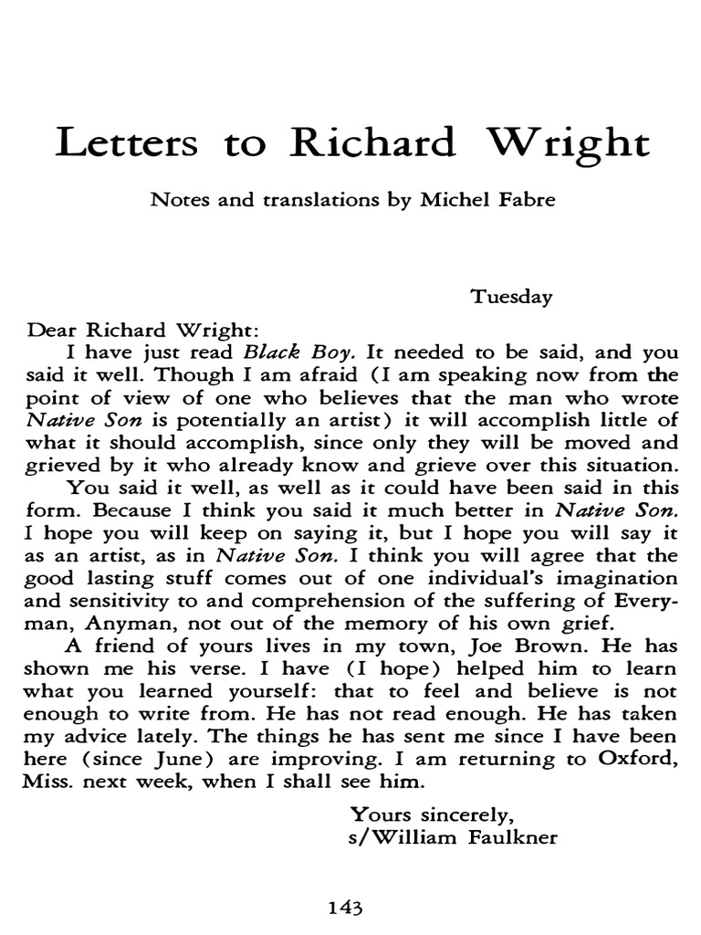 Wright, Richard - Letters to Richard Wright, 1946-53 (1973) | PDF