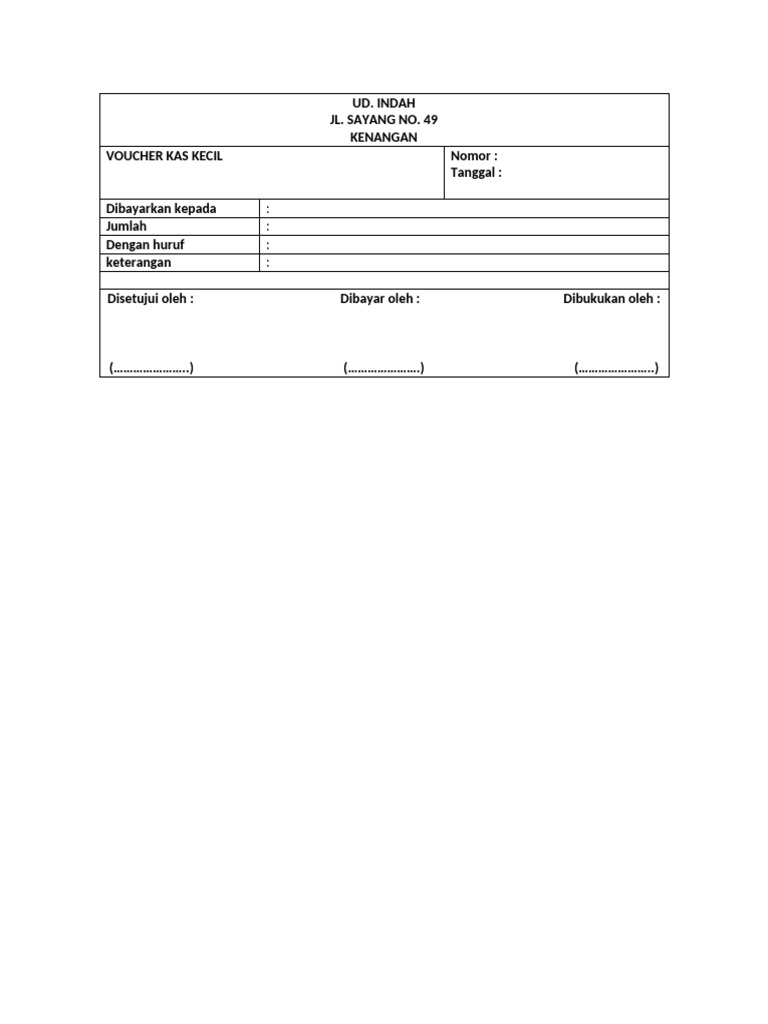 Contoh Voucher Kas Kecil UD. Indah | PDF