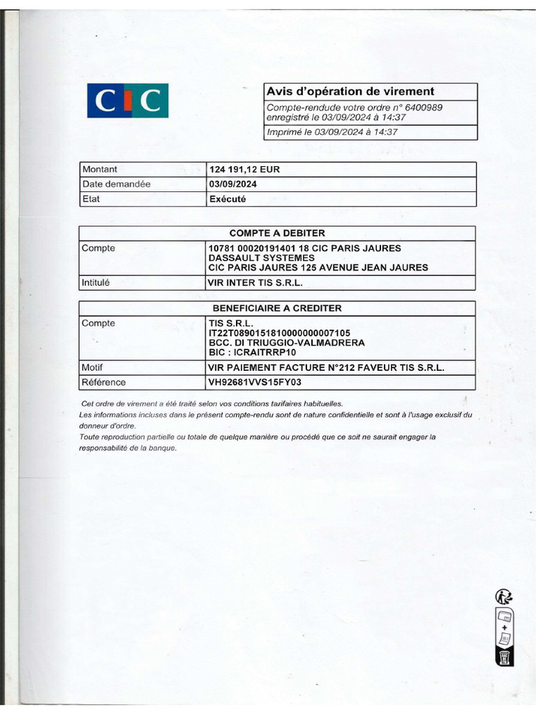 Reçu de Virement CIC | PDF