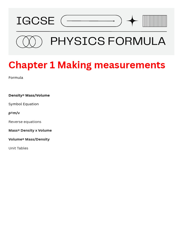 Physics Formula Project | PDF | Force | Volume
