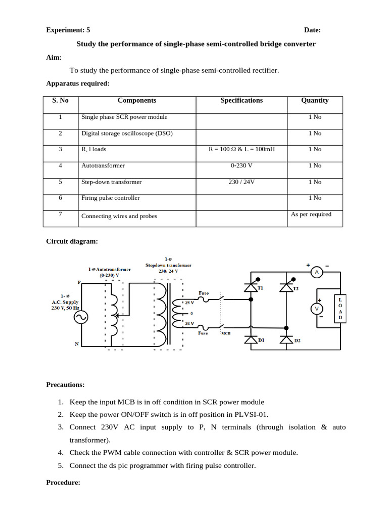 5.Study the Performance of Single-phase Semi-controlled Bridge ... 5.Study the Performance of Single-phase Semi-controlled Bridge ...
