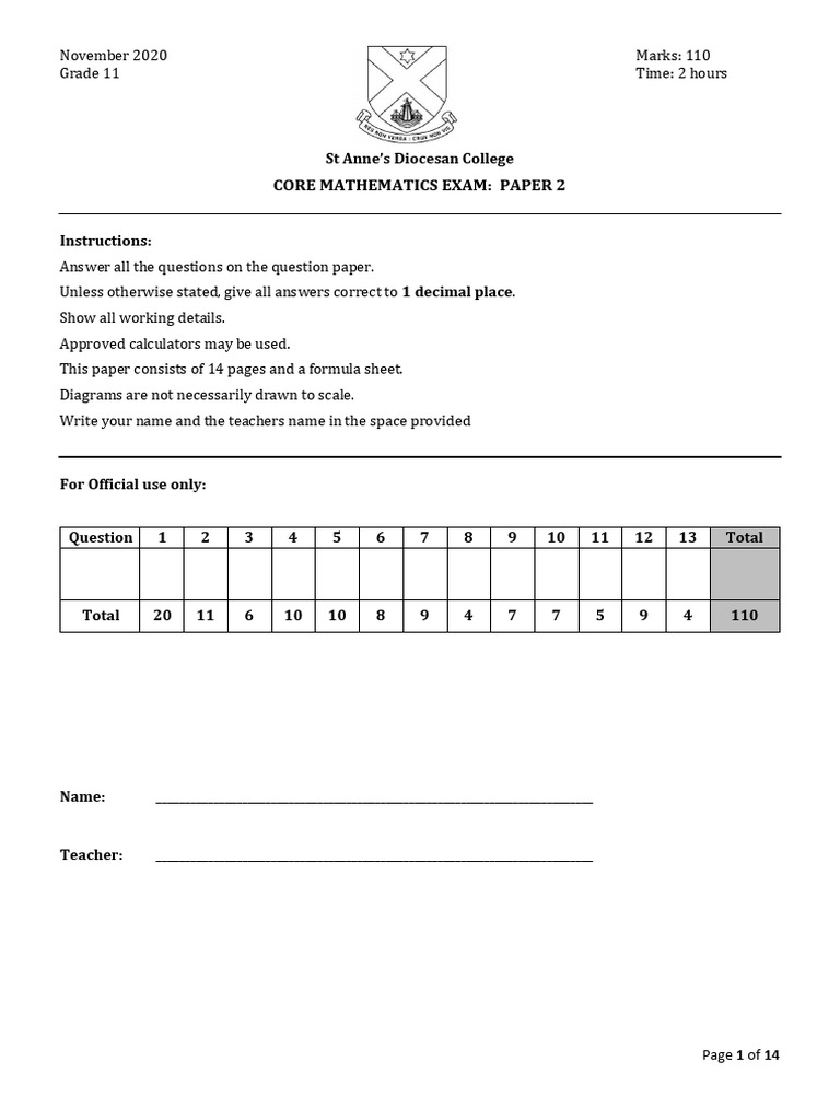 2020 GR 11 Nov Paper 2 Exam | PDF | Circle | Angle
