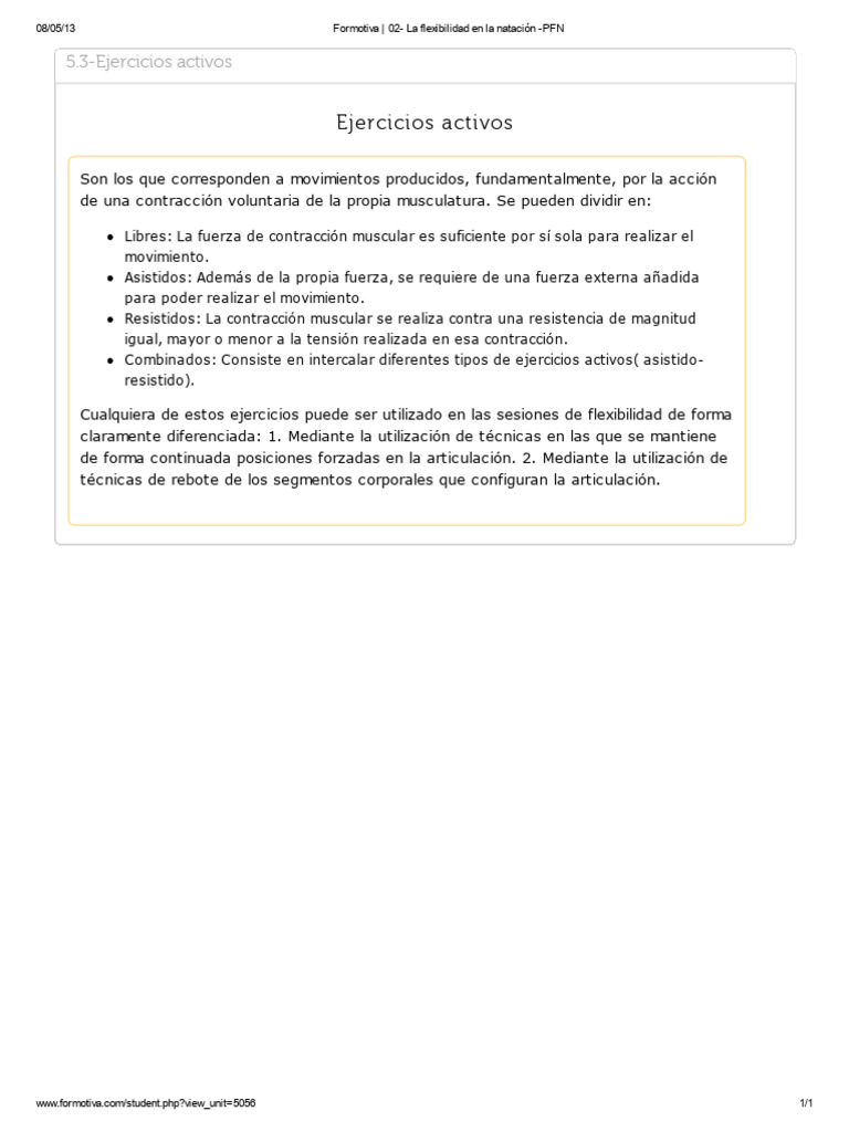 Formotiva - 02 - La Flexibilidad en La Natación - Metodo Activo-PFN | PDF