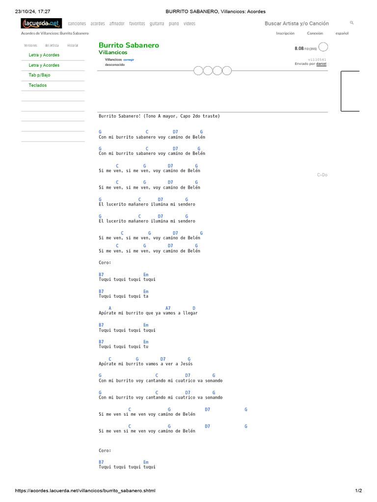 BURRITO SABANERO, Villancicos - Acordes | PDF