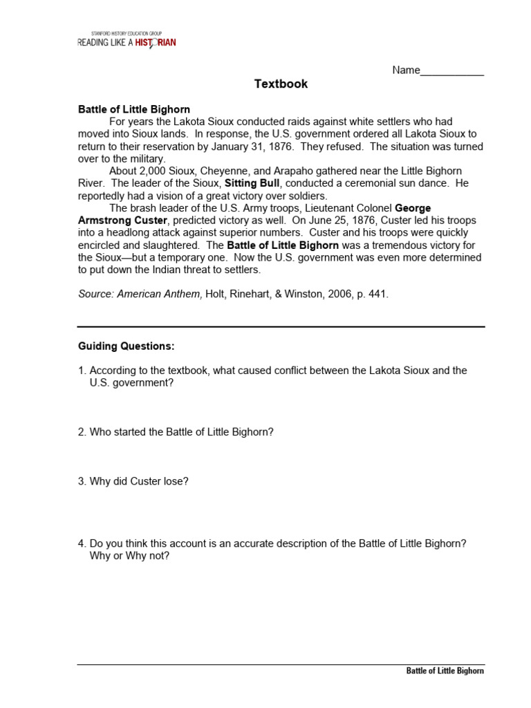 Battle of Little Bighorn Student Materials_ | PDF | Battle Of The ...