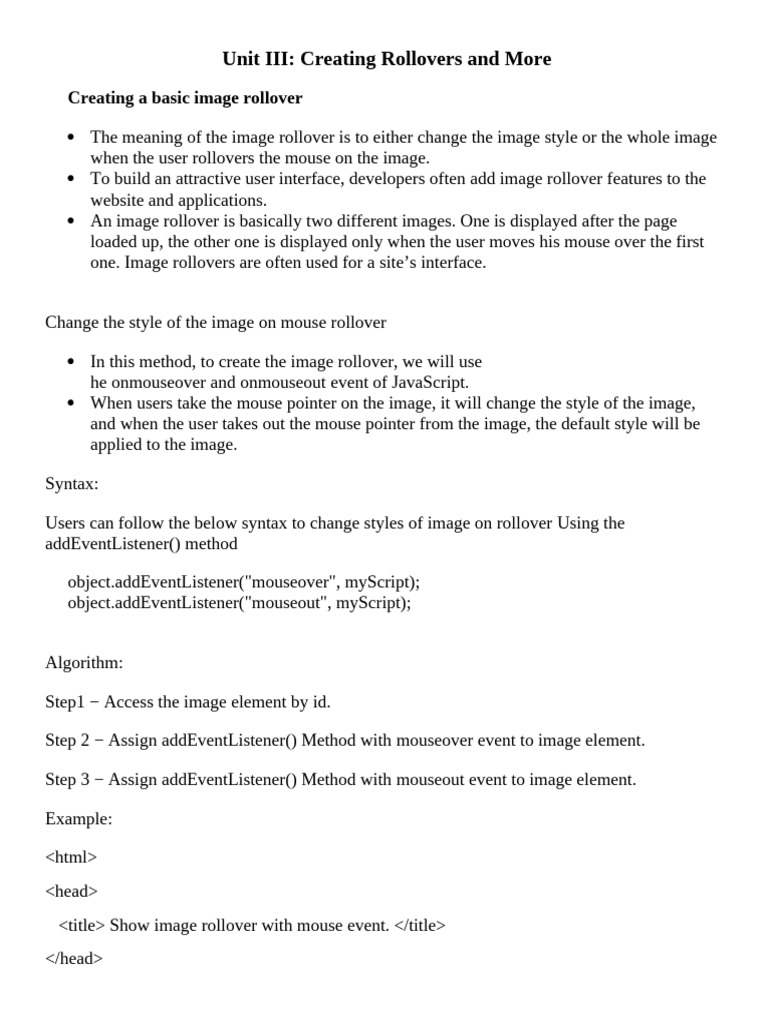 Javascript Unit III (1) | PDF | Accessibility | Computing Javascript Unit III (1) | PDF | Accessibility | Computing