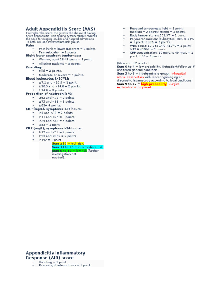Adult Appendicitis Score | PDF | Science & Mathematics