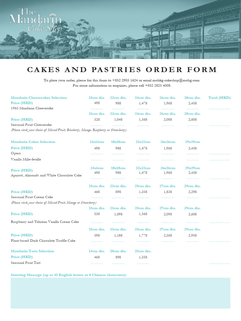 hong-kong-the-cake-shop-pastry-order-form | PDF | Cakes | Cheesecake