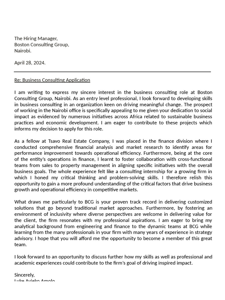 Cover Letter_Luke Amolo | PDF