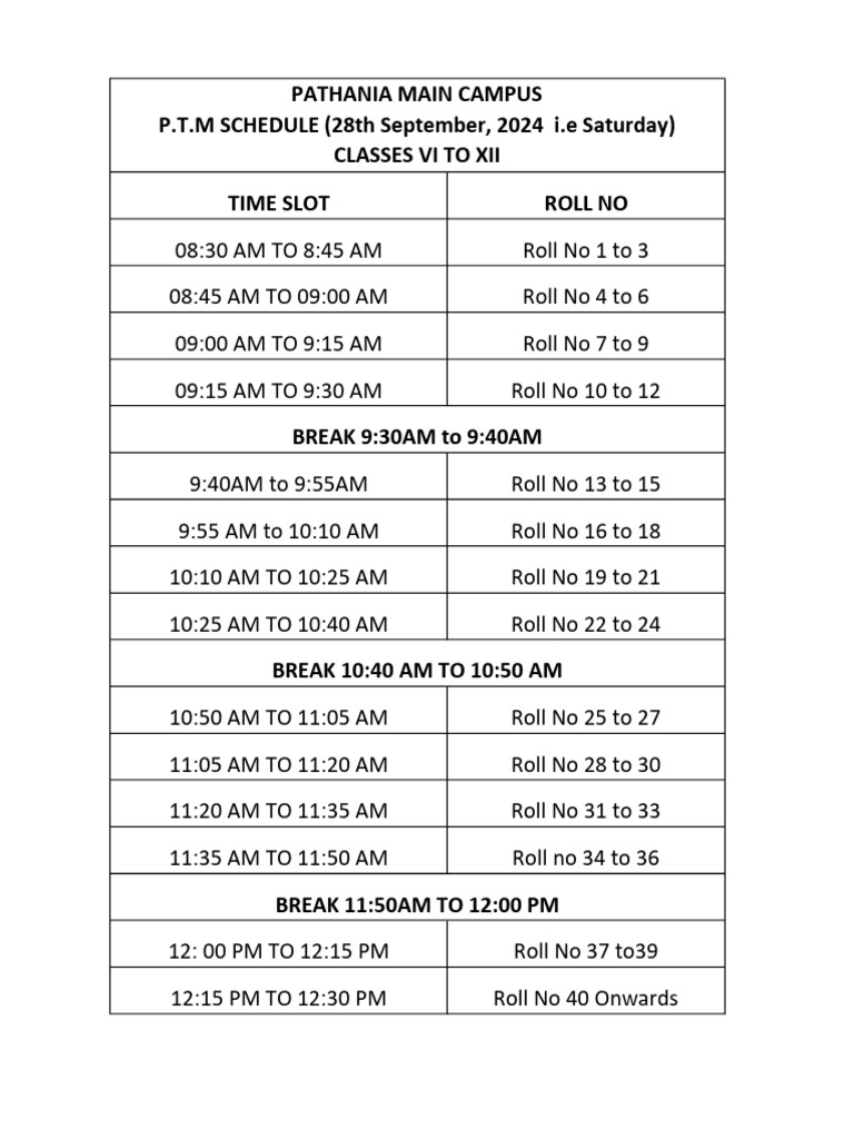PTM Schedule 28th September 2024 | PDF | Home & Garden