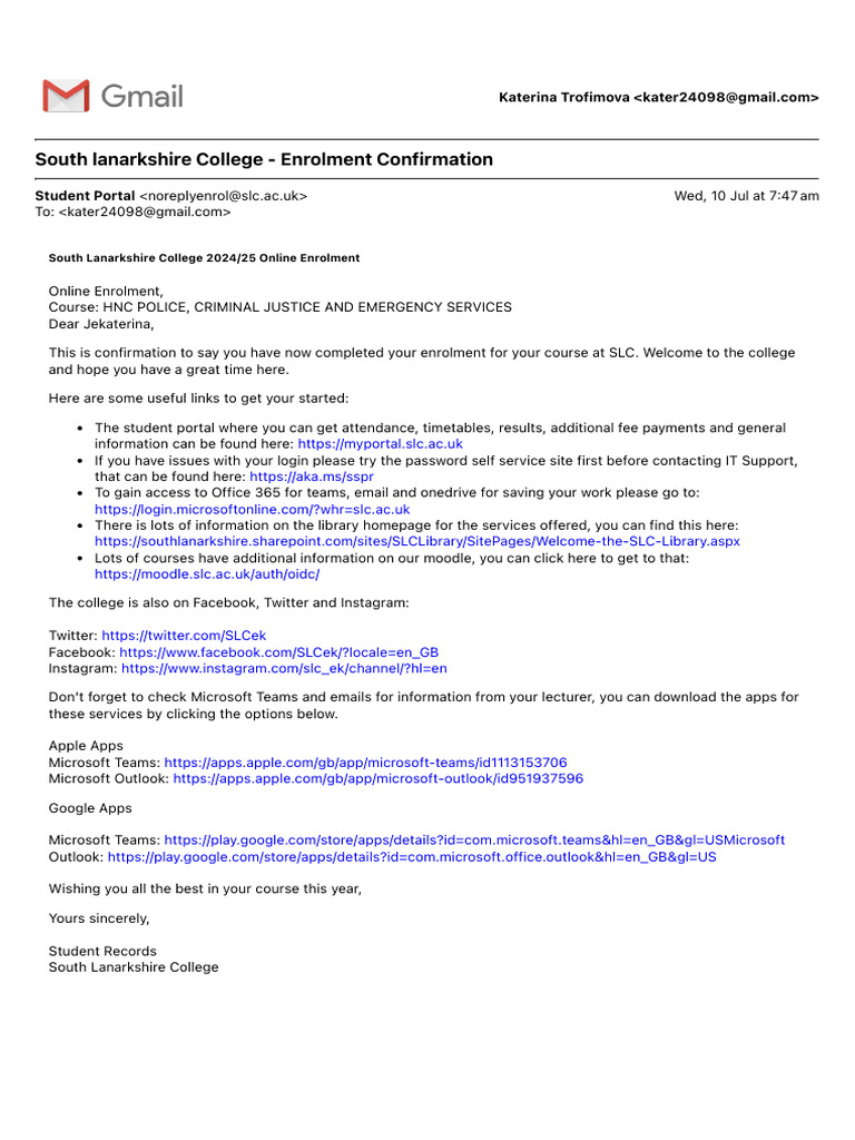 South Lanarkshire College - Enrolment Confirmation | PDF | Business ...