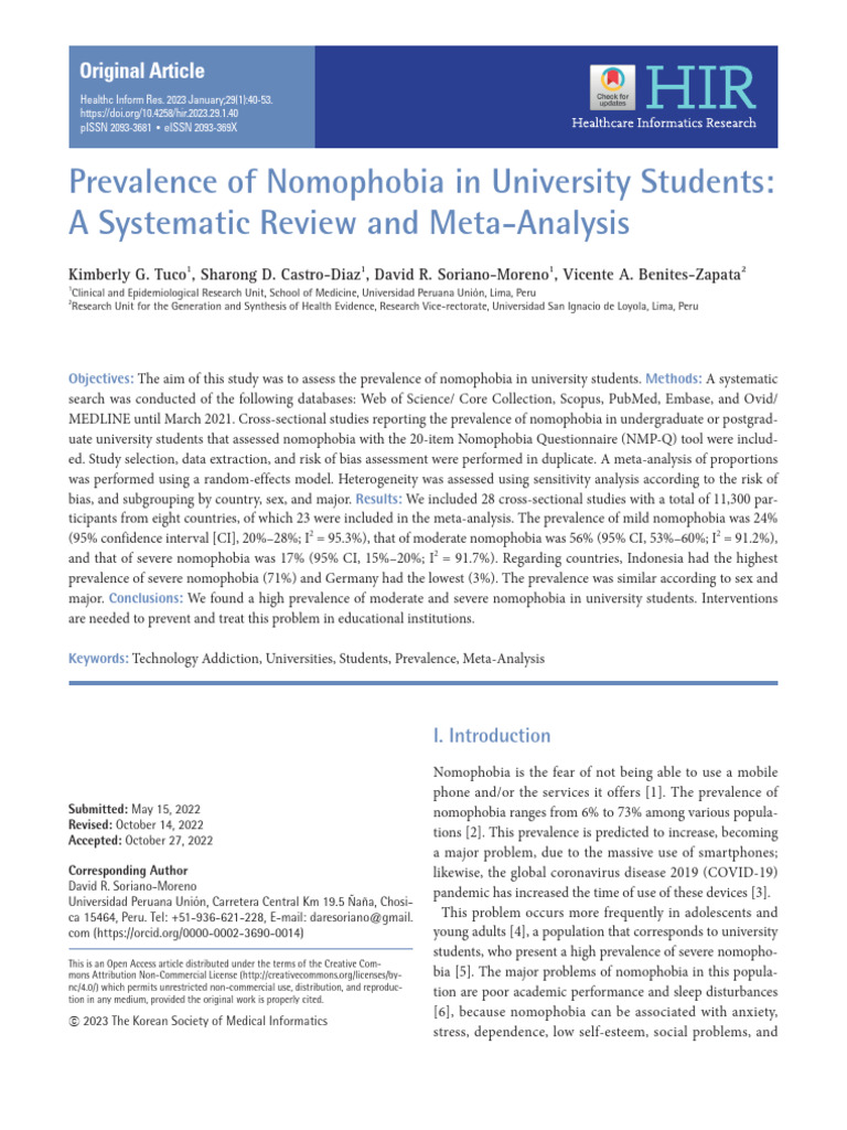 Prevalence of Nomophobia in University Students | PDF | Systematic Review | Meta Analysis