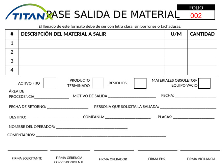 Ehs F 028pase Salida De Material Pdf