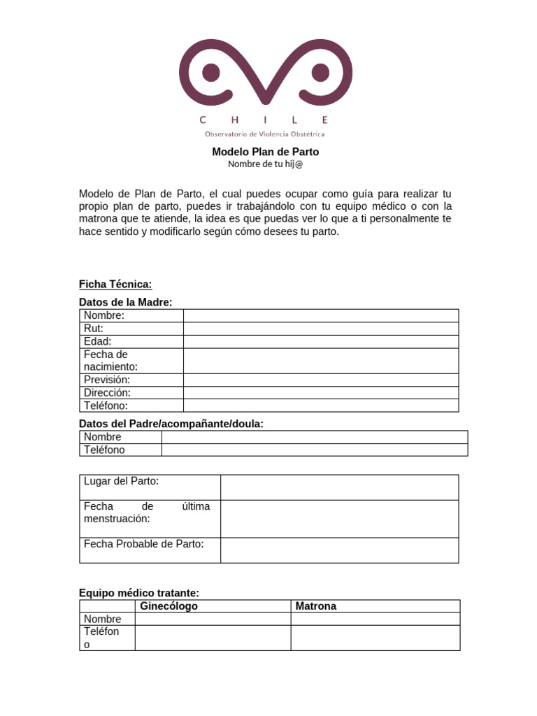 Modelo-Plan-de-Parto | PDF | Parto | Salud maternal
