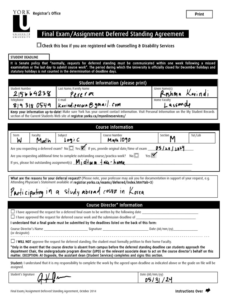 Deferred Standing Agreement | PDF | York University