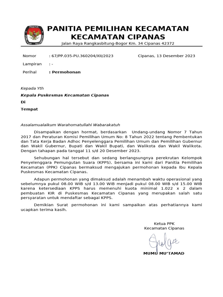 Surat Permohonan Puskesmas | PDF