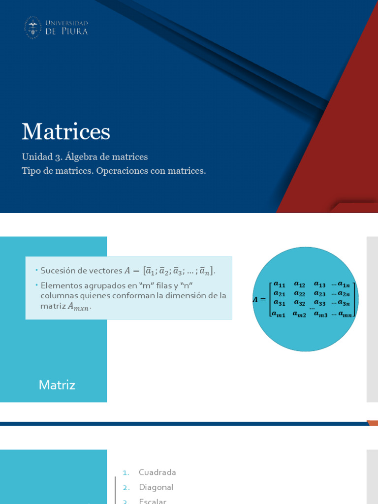 Tipos y Operaciones de Matrices | PDF | Matriz (Matemáticas) | Álgebra ...