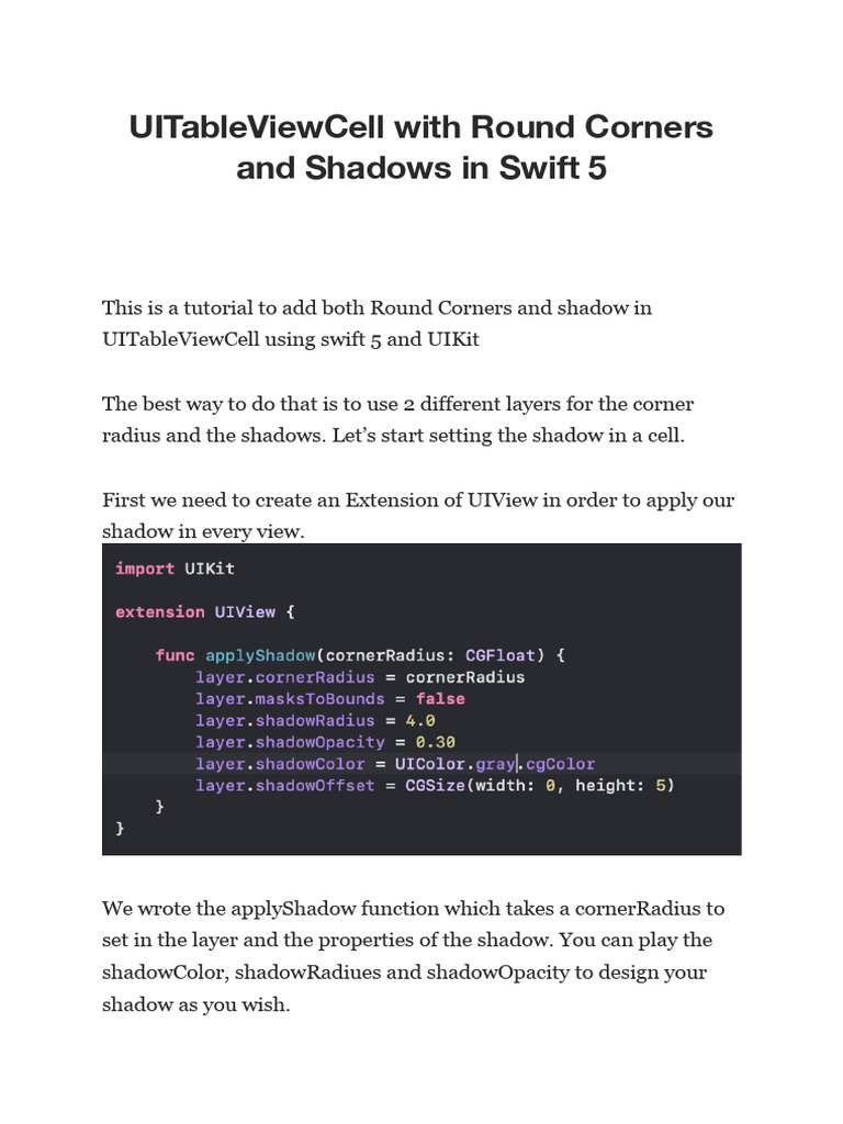 UITableViewCell With Round Corners and Shadows in Swift 5 | PDF