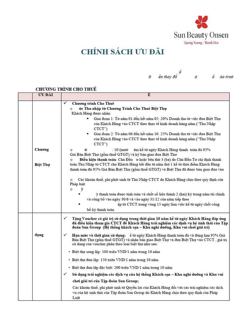 Chính Sách Bán Hàng 01 Dự Án SBO | PDF