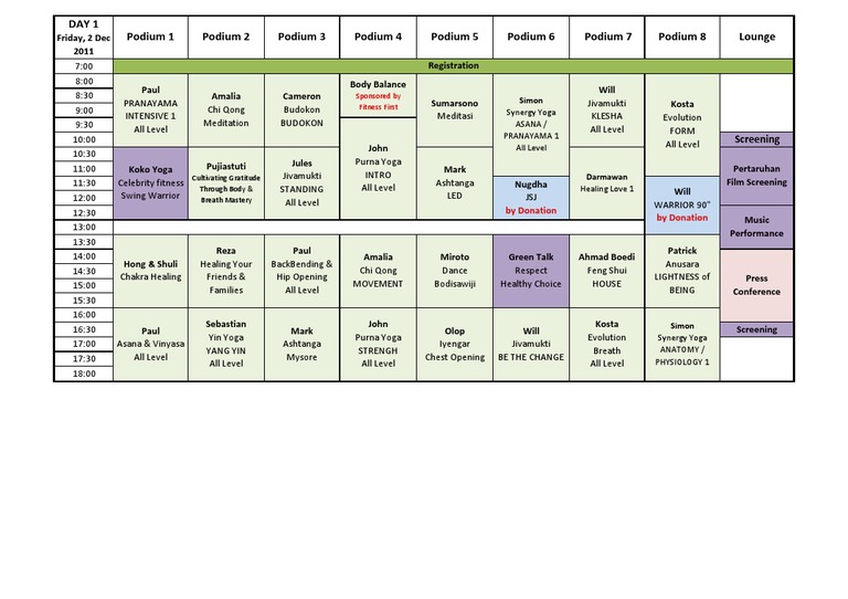 Yoga and Wellness Schedule 2011 | PDF | Wellness