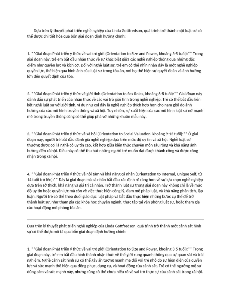 Dựa trên lý thuyết phát triển nghề nghiệp của Linda Gottfredson | PDF