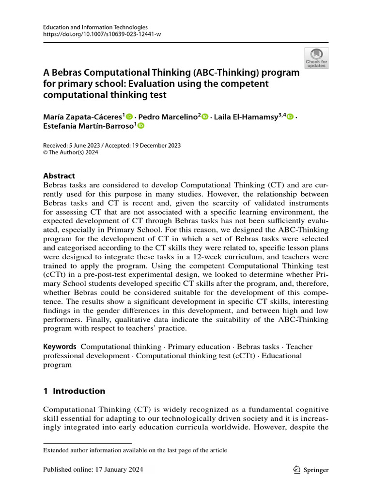 A Bebras Computational Thinking (ABC-Thinking) Program For Primary School Evaluation Using The ...