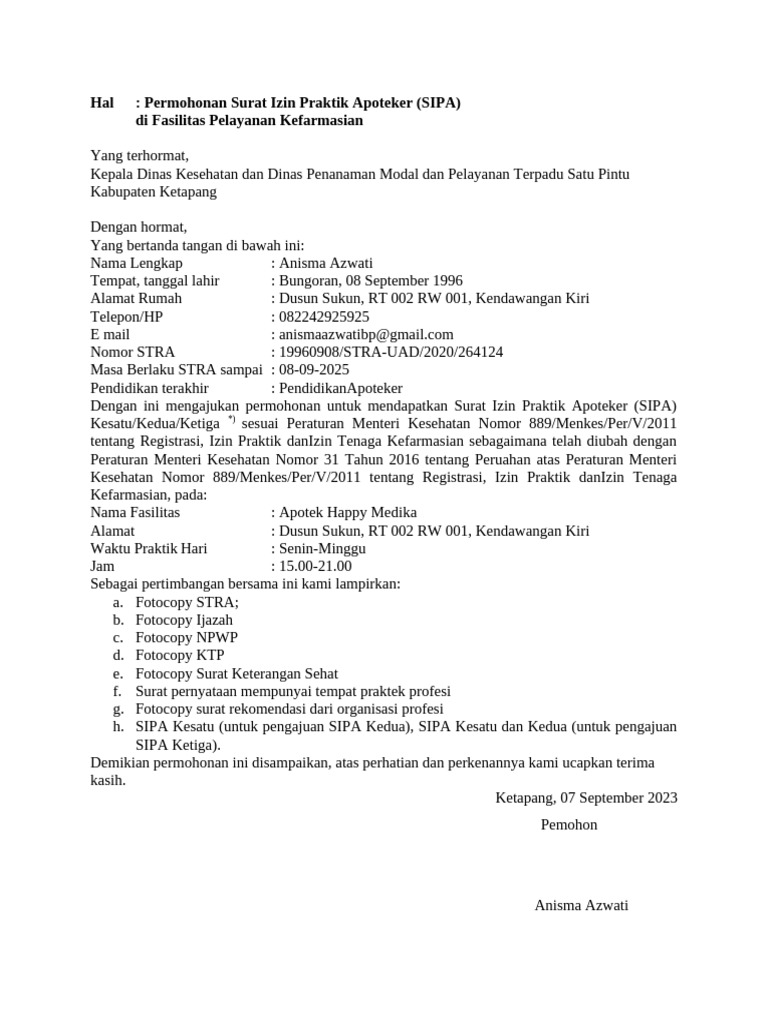 Surat Permohonan Sipa | PDF